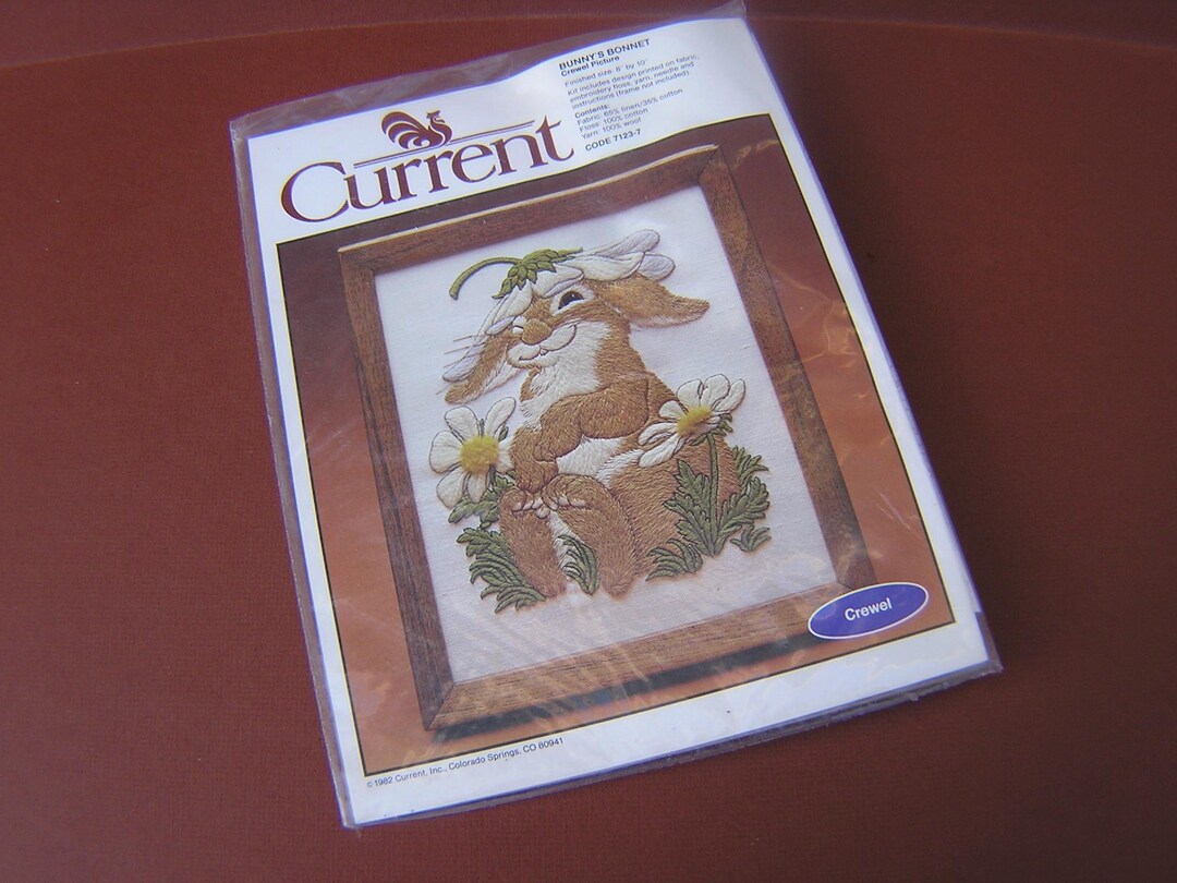 Vintage 1980s Current Inc Bunny's Bonnet Crewel Embroidery Rabbit ...