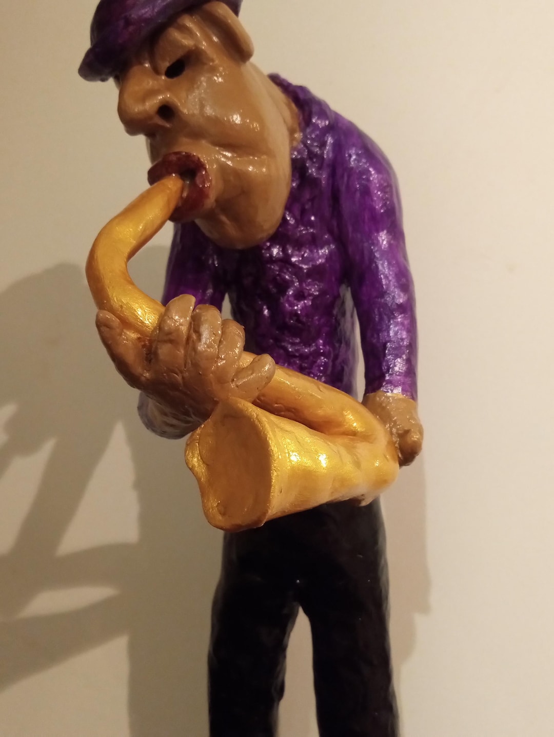Hand Sculpted Clay Statue/figurine of "jazz Man" Playing a Saxaphone ...