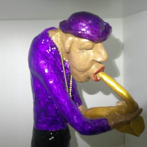 Hand Sculpted Clay Statue/figurine of "jazz Man" Playing a Saxaphone ...
