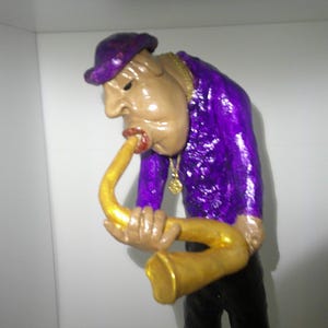 Hand Sculpted Clay Statue/figurine of "jazz Man" Playing a Saxaphone ...