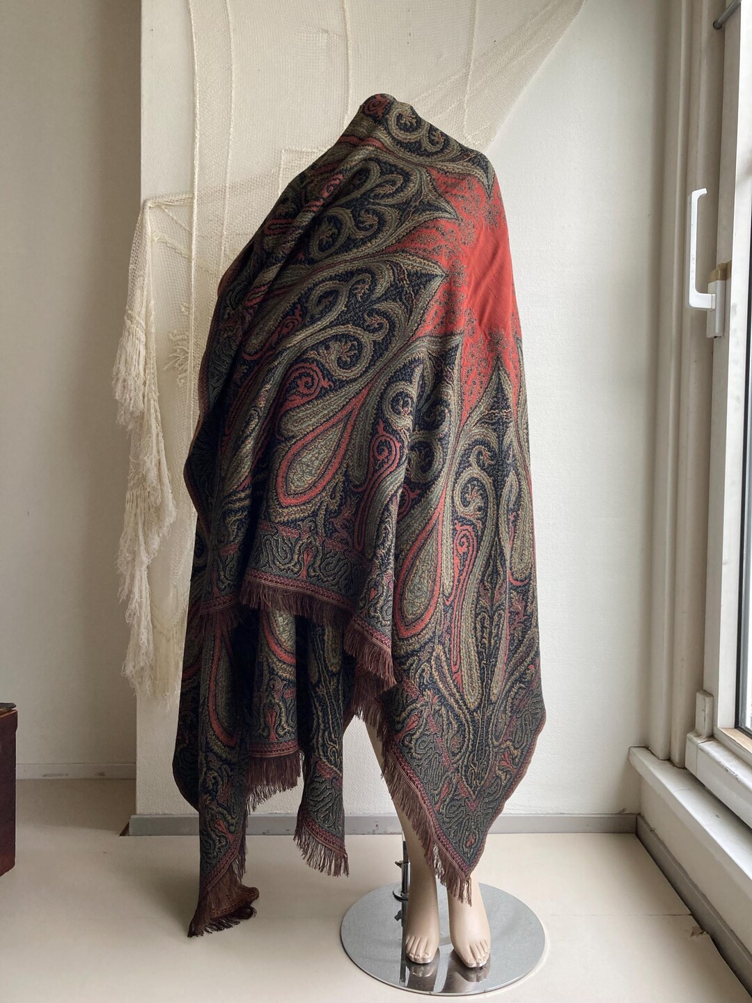 Vintage Very Large Retro Paisley Throw Earth Tones With Fringed Edge - Etsy