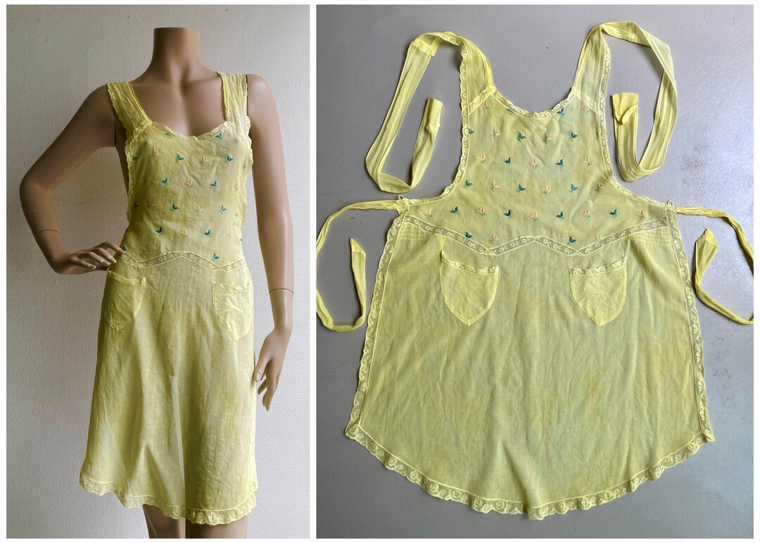 Yellow 1930s Antique Semi Sheer Batiste Full Apron With Embroidery - Etsy