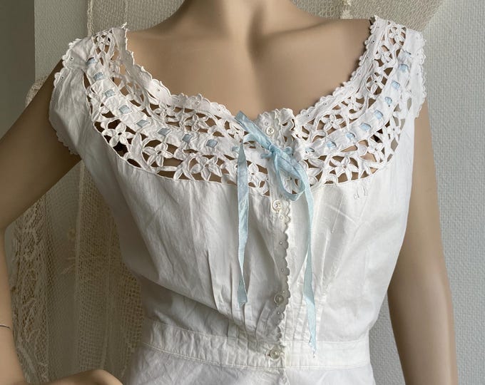 Antique Edwardian Cotton Corset Cover Top With Broderie Pigeon Breast ...