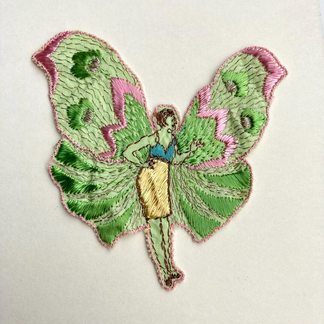 Antique Art Deco 1920s Flapper Fairy Silk Floss Embroidered Application ...