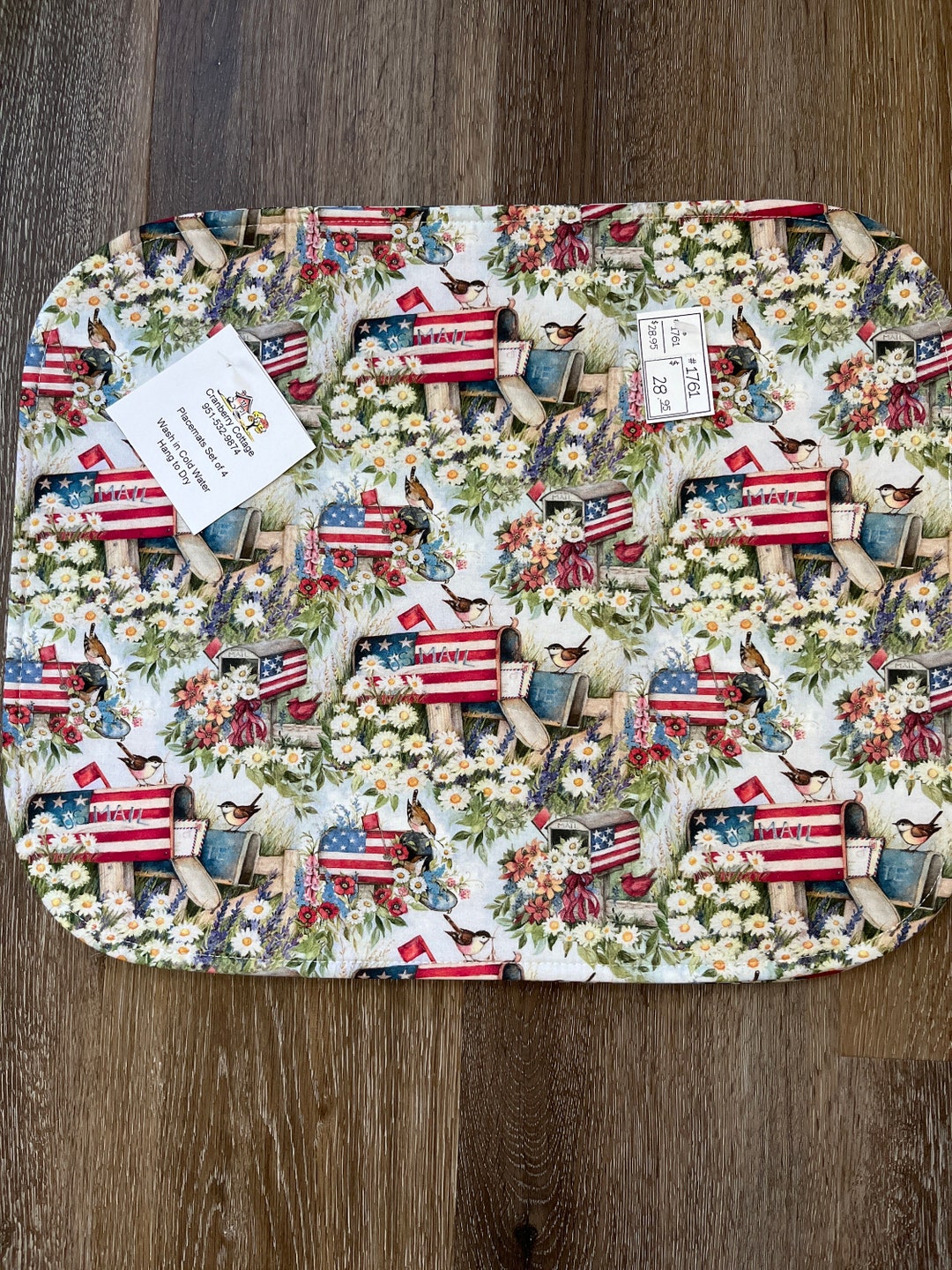 Set of 4 Reversible Oblong With Flags and White Flowers - Etsy