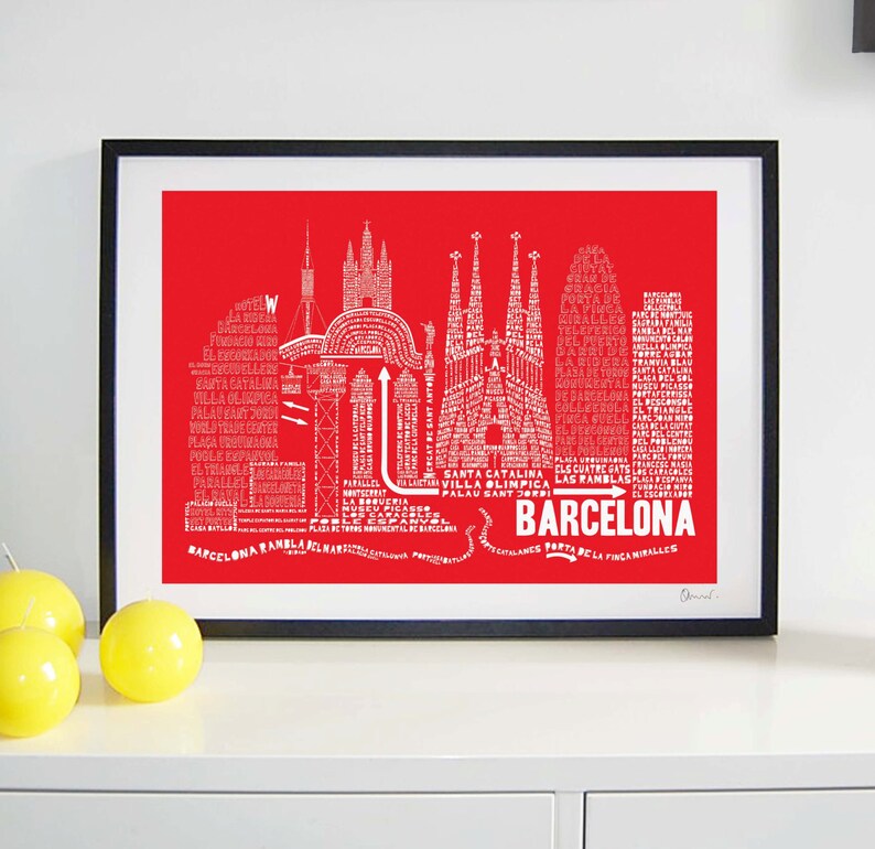 Barcelona Skyline Typography Print - Etsy