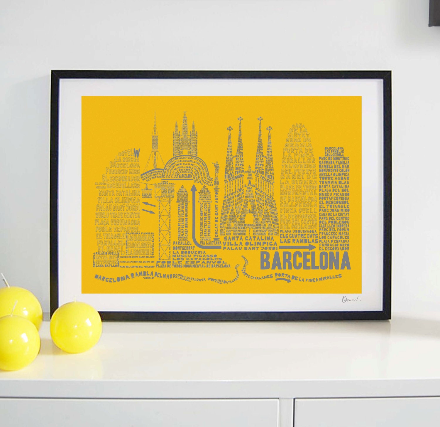 Barcelona Skyline Typography Print - Etsy