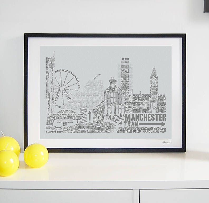 Manchester Skyline Typography Print - Etsy UK