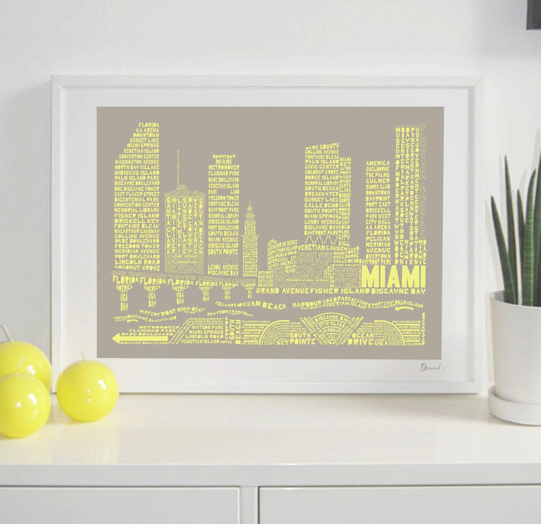 Miami Skyline Typography Print - Etsy