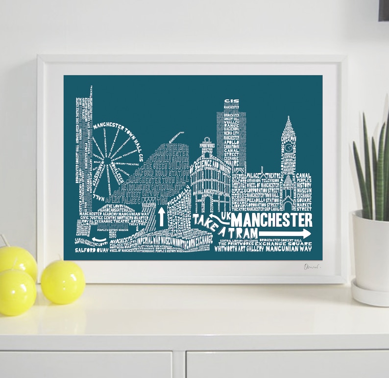 Manchester Skyline Typography Print - Etsy UK