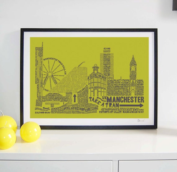 Manchester Skyline Typography Print | Etsy