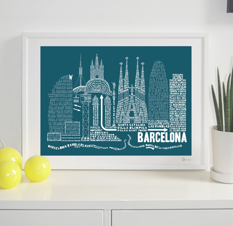 Barcelona Skyline Typography Print - Etsy