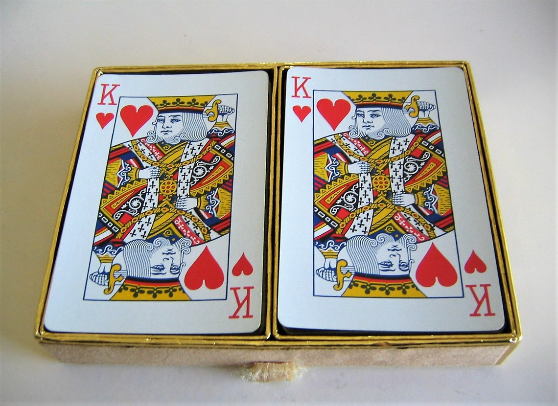 Vintage Set Double Deck Congress Canasta Playing Cards With Case Orange ...