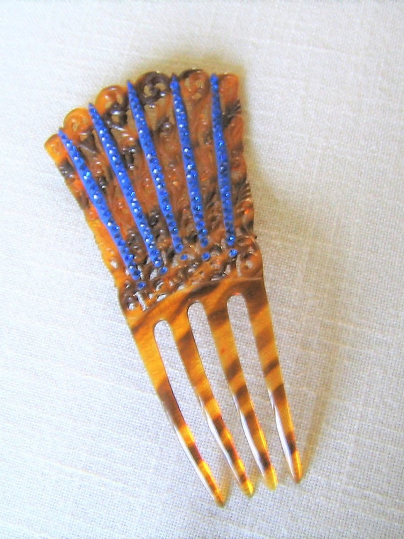 Victorian Comb Hair Ornament Antique Comb Blue Rhines… - Gem