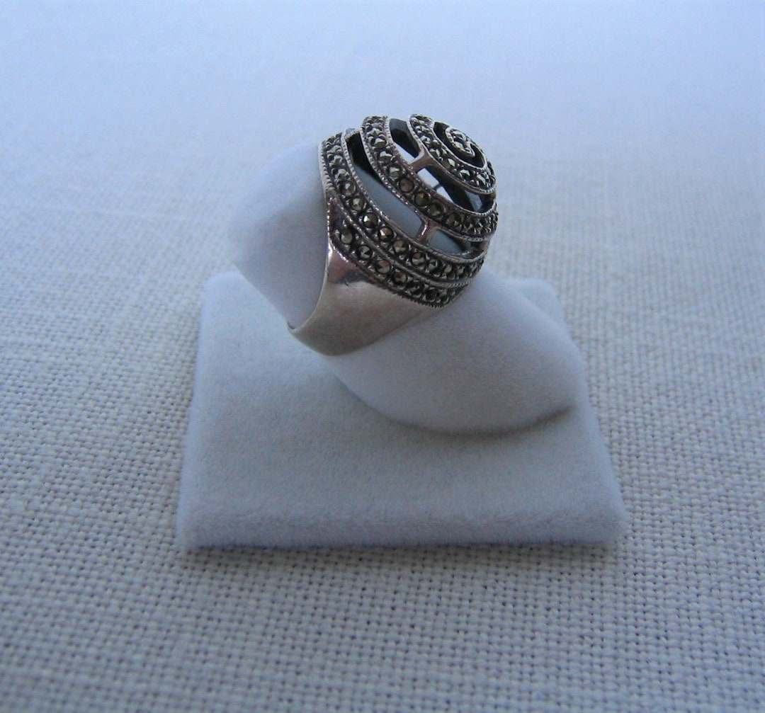 JUDITH JACK RING Sterling Silver Marcasite Ring Dome Designer Jewelry ...