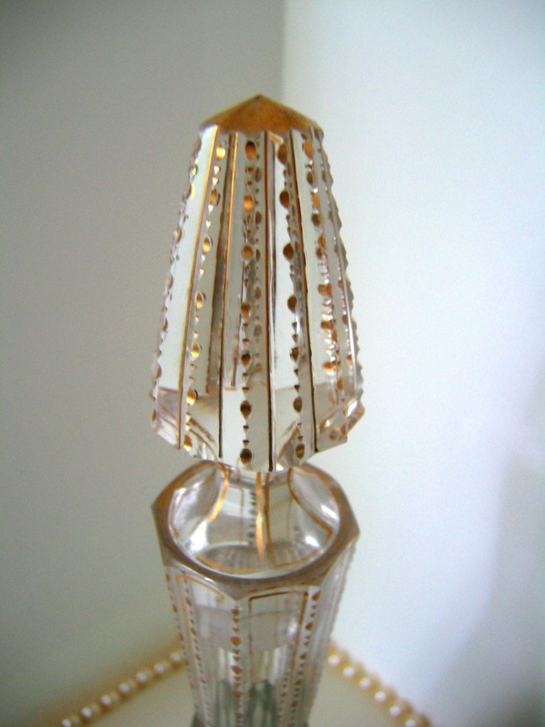 MOSER DECANTER SET Antique Crystal Cordial Clear-to-green Decanter W ...