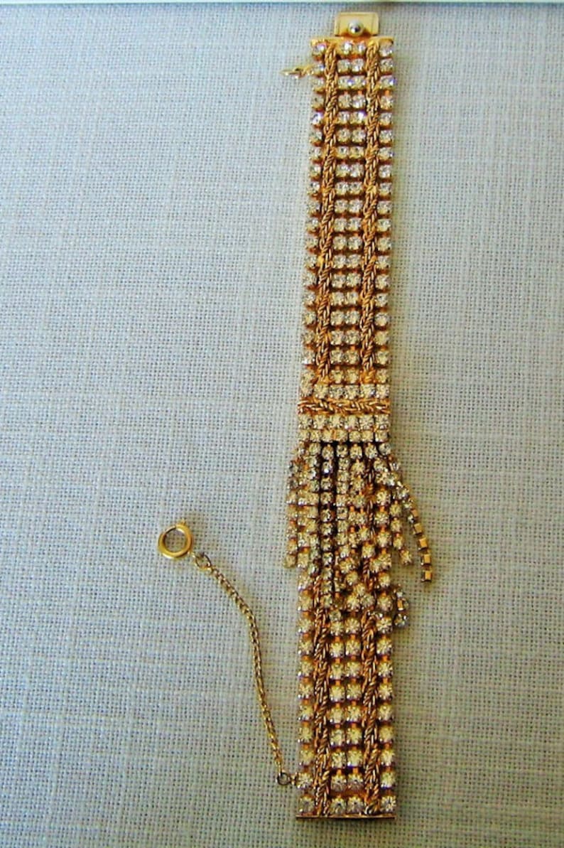 HOBE' BRACELET Vintage Costume Jewelry Clear Rhinestones Cha-cha Style ...