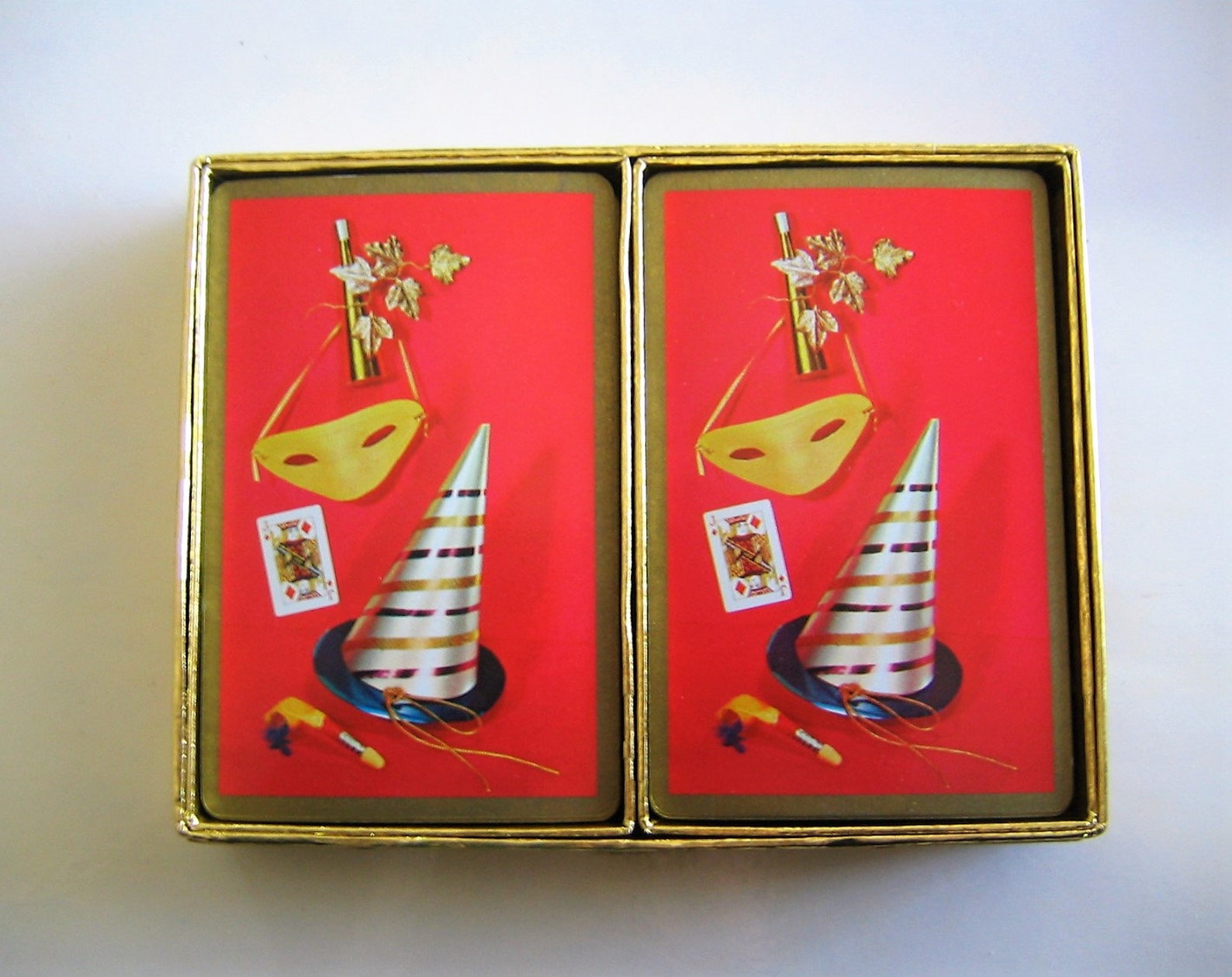 Vintage Set Double Deck Congress Canasta Playing Cards With Case Orange ...