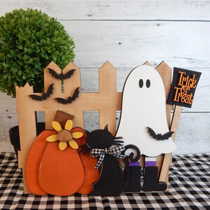 Halloween Ghost Pumpkin and Cat Fence Wood Decor, Halloween Decor, Wood ...