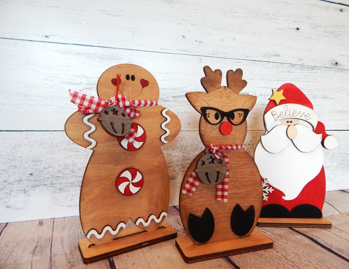 Standing Santa, Reindeer and Gingerbread Man Set, Holiday Decor ...