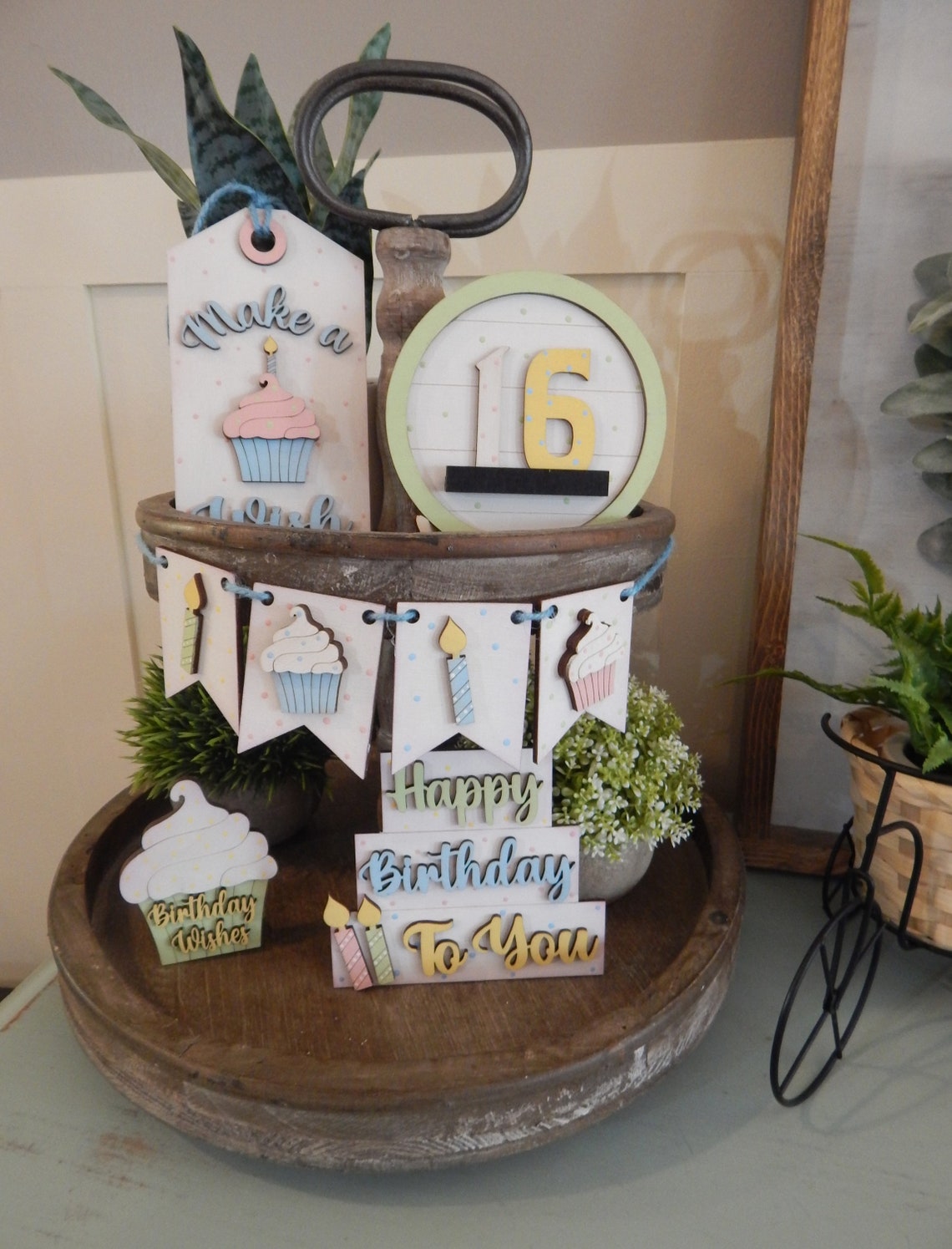 Birthday Tiered Tray Set, Birthday Signs, Birthday Decor, Happy ...
