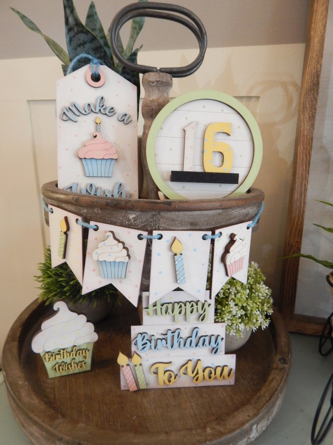 Birthday Tiered Tray Set, Birthday Signs, Birthday Decor, Happy ...