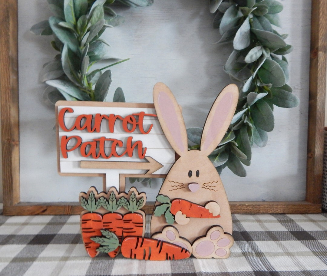 Bunny in a Carrot Patch Wood Easter and Spring Decor - Etsy