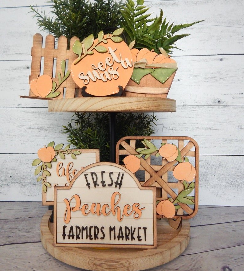 Peach Tiered Tray Set Summer Tiered Tray Spring Tiered Tray - Etsy