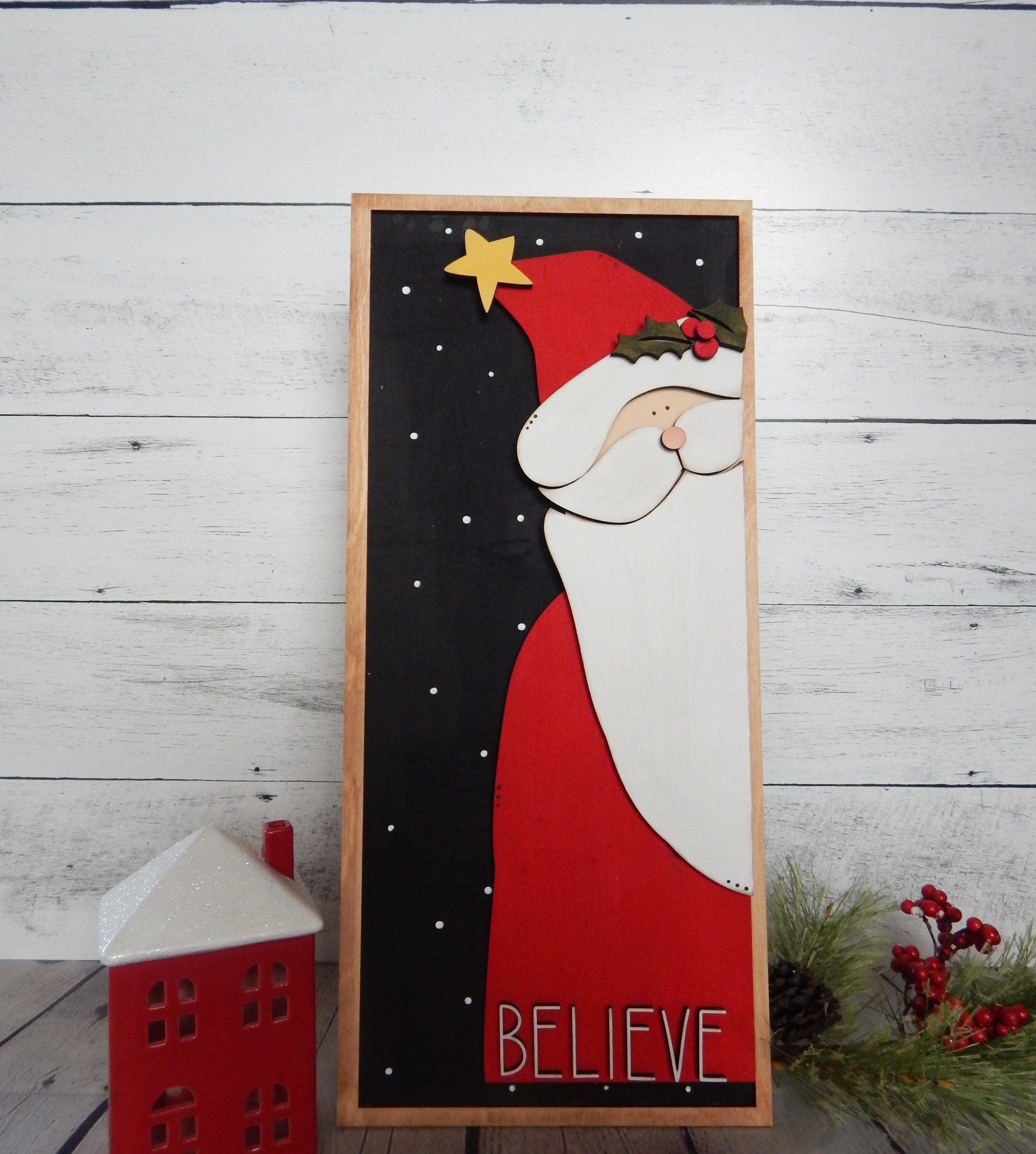 Santa Wood Framed Christmas Sign, Christmas Decor, Believe in the Magic ...
