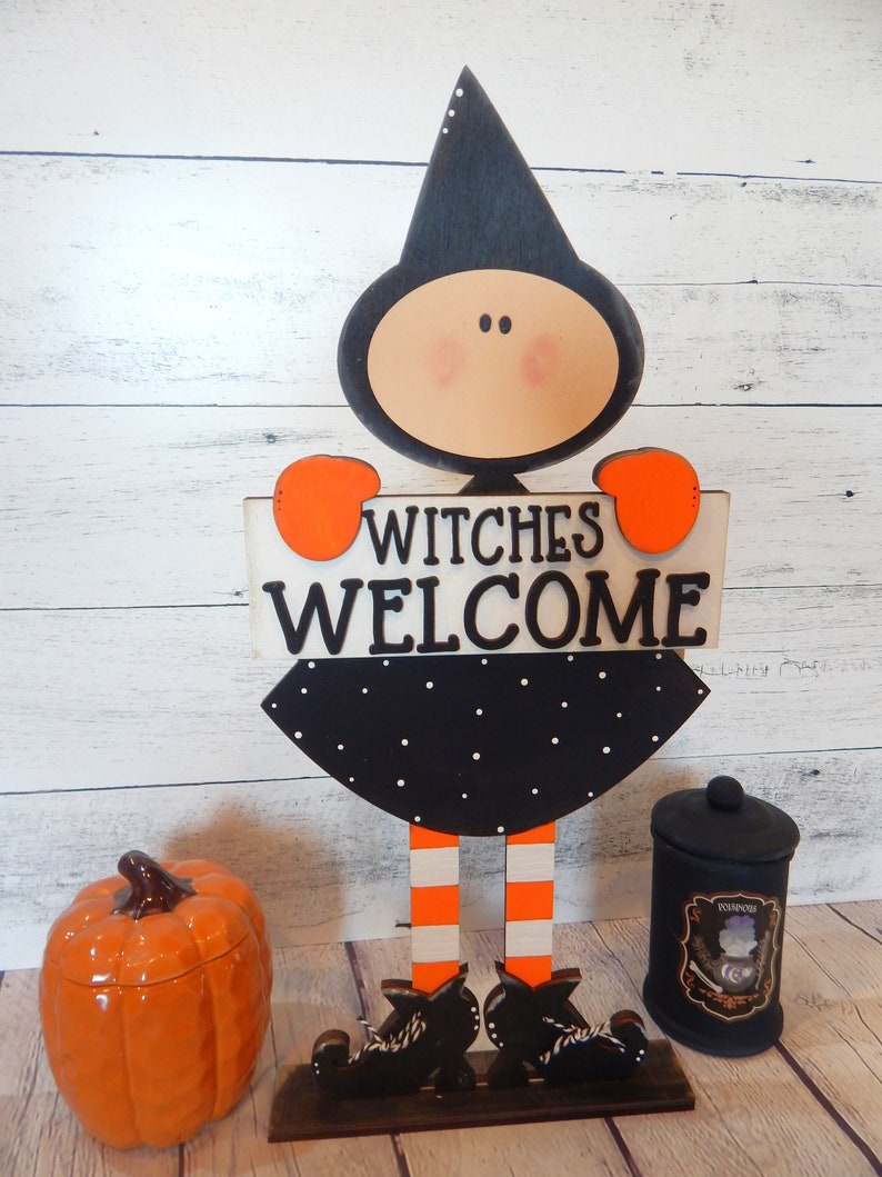 Halloween Welcome Standing Witch Halloween Decor Wood - Etsy