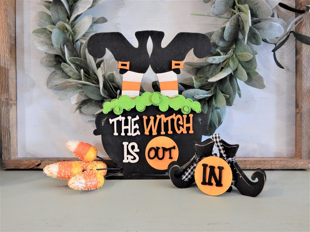 The Witch is in the Witch is Out Interchangeable Sign, Witch Cauldron ...