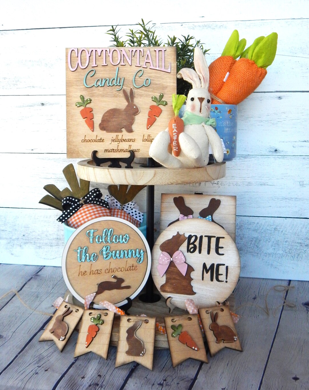 Easter Cottontail Cafe Tiered Tray Set, Easter Decor, Easter Table ...