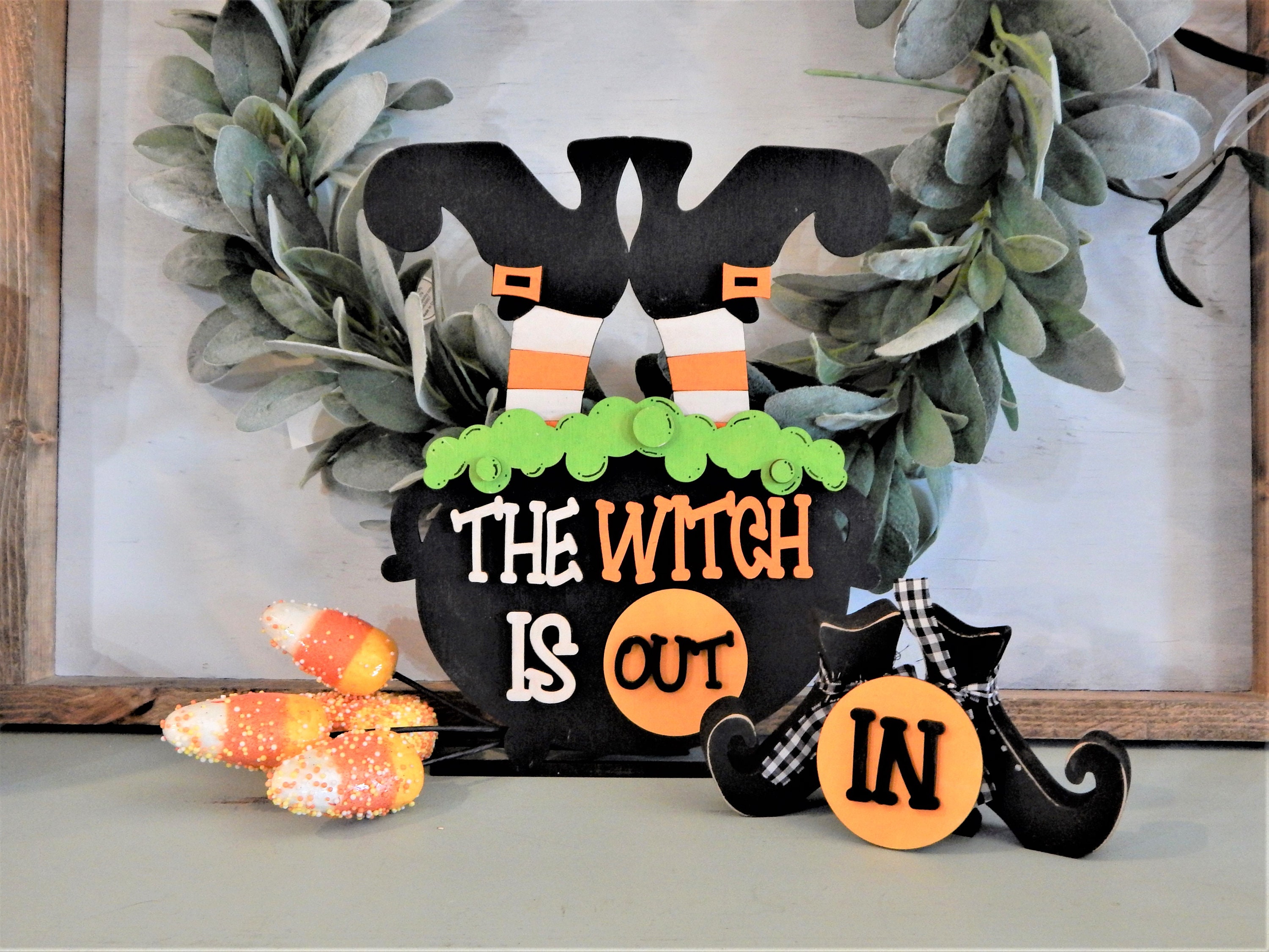 The Witch is in the Witch is Out Interchangeable Sign, Witch Cauldron ...