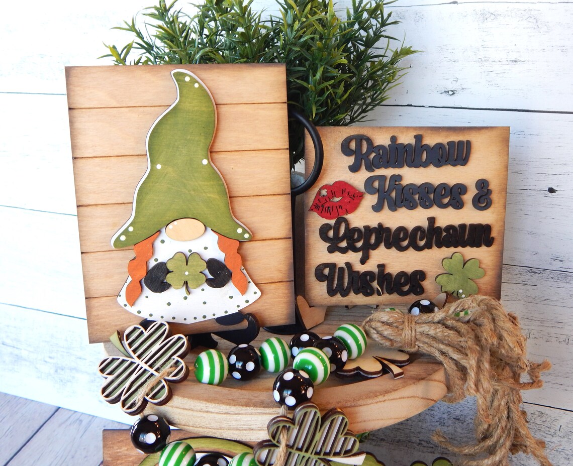St. Patrick's Day Leprechaun Tiered Tray Set, Shamrock Décor ...