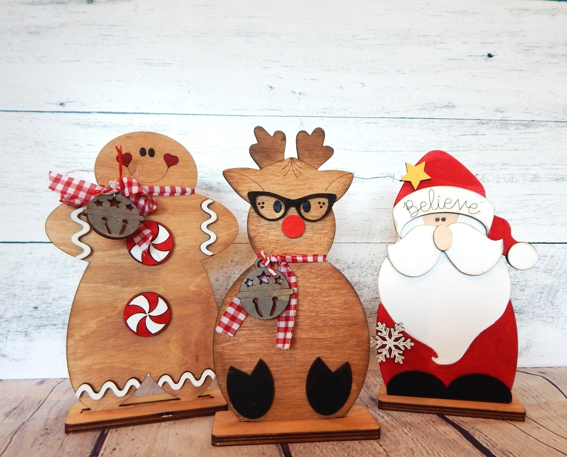Standing Santa, Reindeer and Gingerbread Man Set, Holiday Decor ...