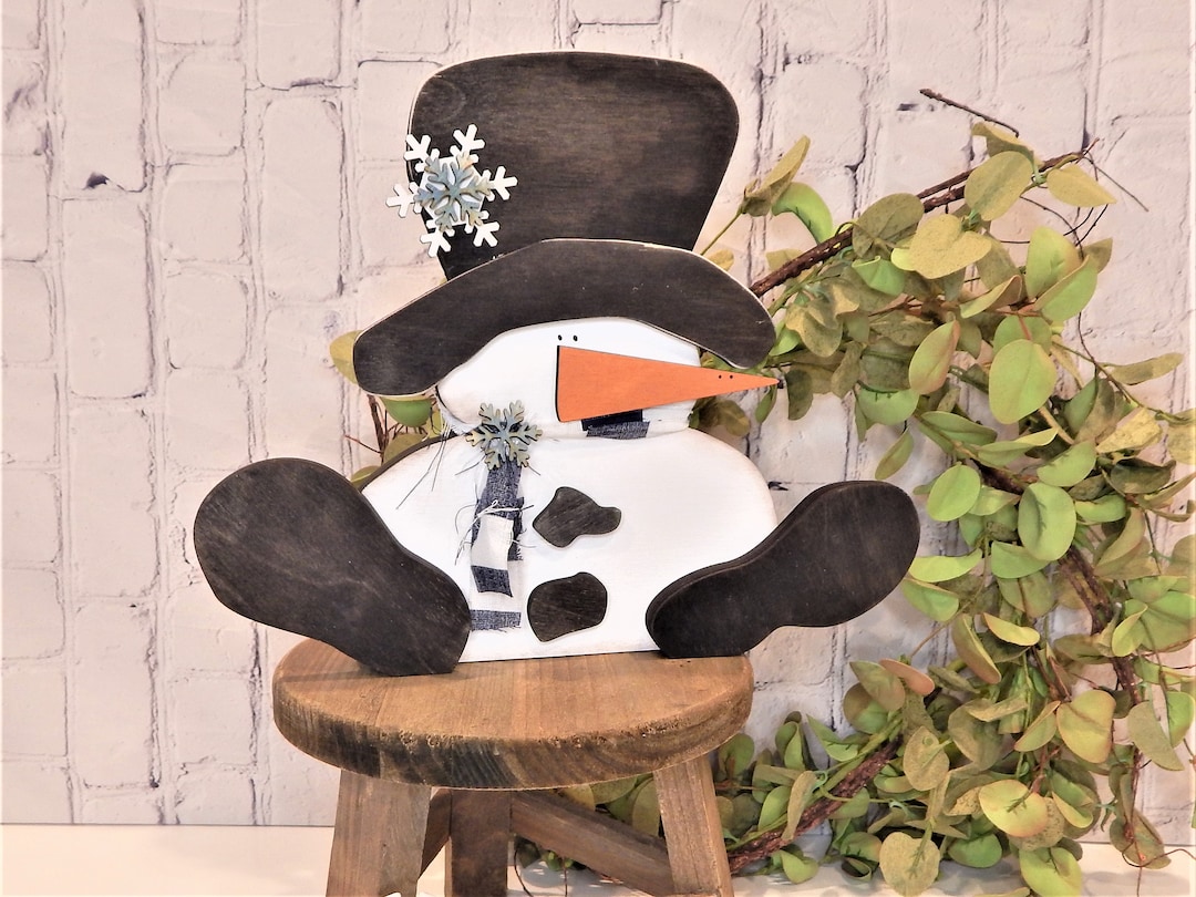 Mini 8x6 Chunky Winter Snowman, Wood Snowman, Standing Snowman, Winter ...