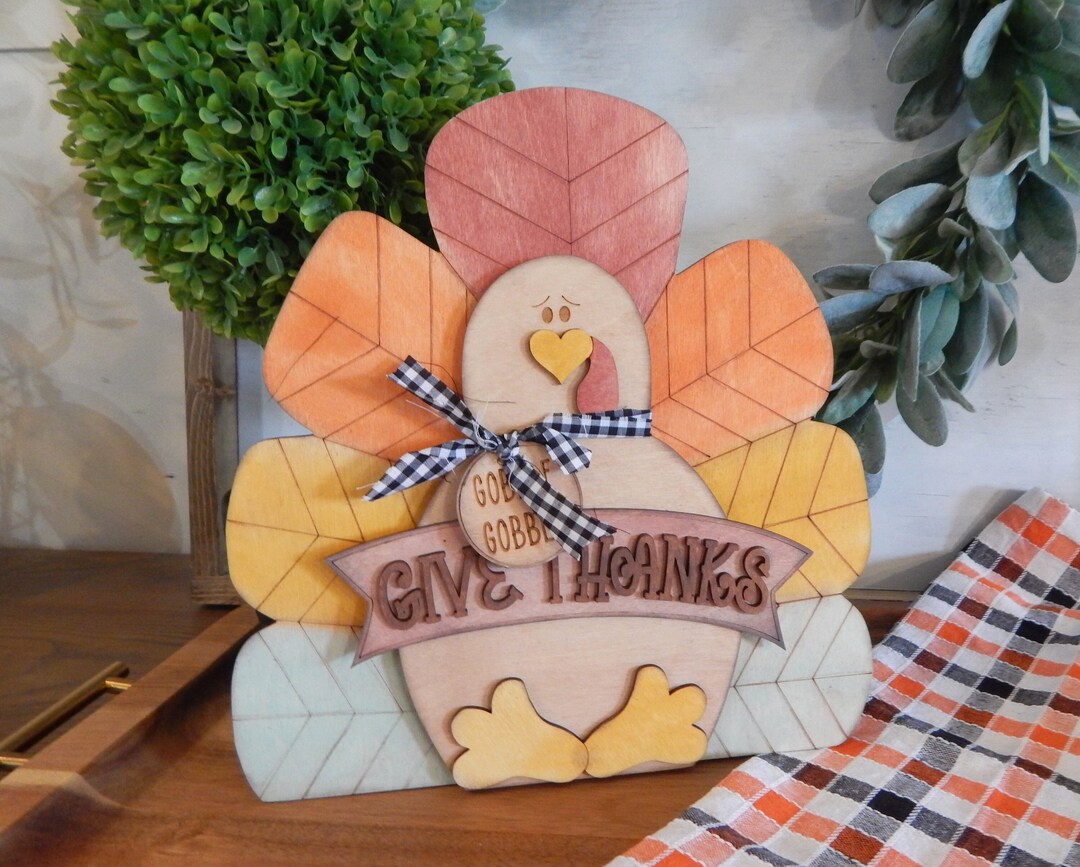 Thanksgiving Turkey Table Decor, Wood Turkey Decor - Etsy
