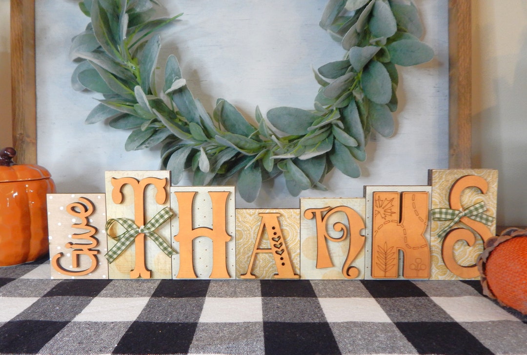 Give Thanks Thanksgiving Word Blocks, Thanksgiving Decor - Etsy