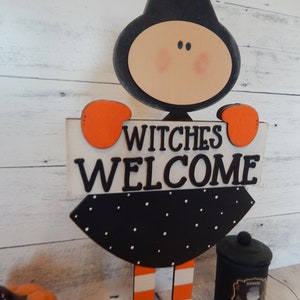 Halloween Welcome Standing Witch, Halloween Decor, Wood Halloween Decor ...