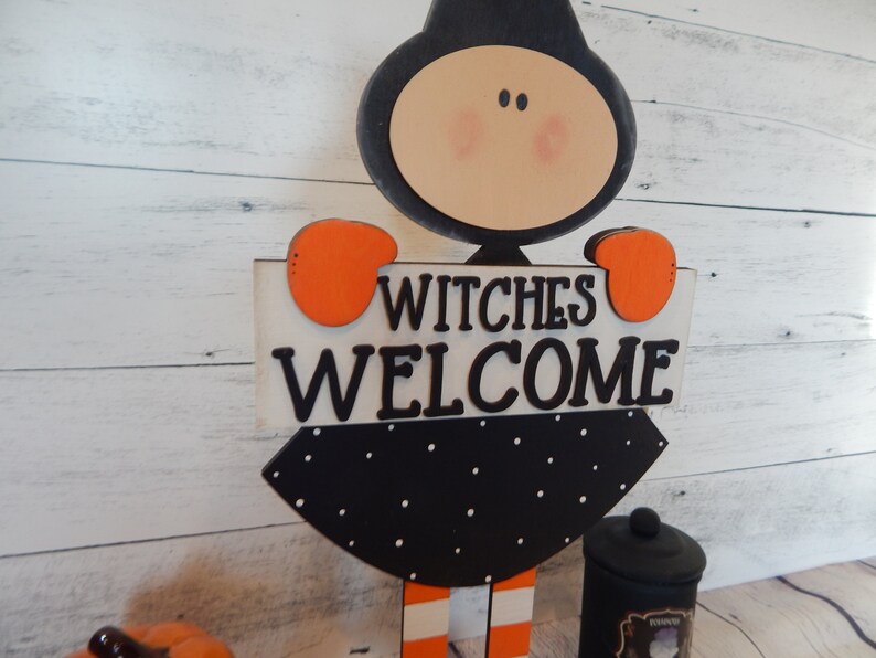 Halloween Welcome Standing Witch Halloween Decor Wood - Etsy