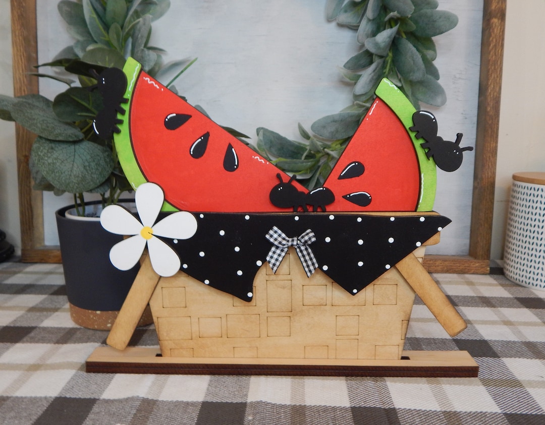Summer Watermelon Picnic Basket, Summer Decor, Watermelon Decor - Etsy