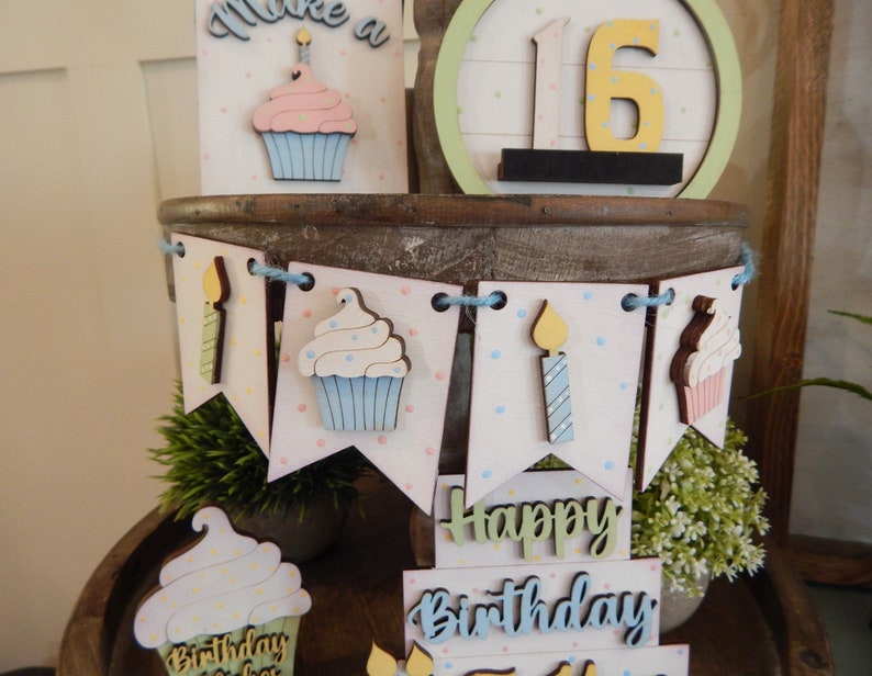 Birthday Tiered Tray Set, Birthday Signs, Birthday Decor, Happy ...