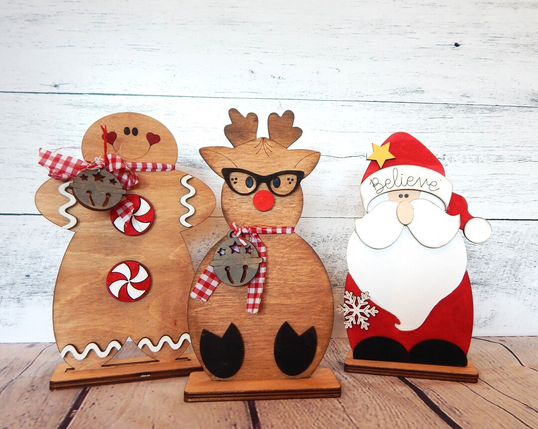 Standing Santa, Reindeer and Gingerbread Man Set, Holiday Decor ...