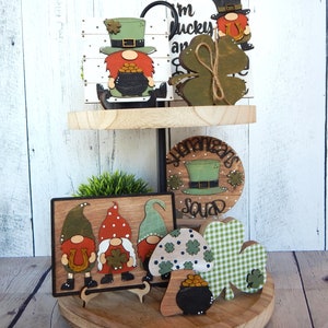 St. Patrick's Day Gnome Tiered Tray Set, Gnome Decor, Shamrock Decor ...