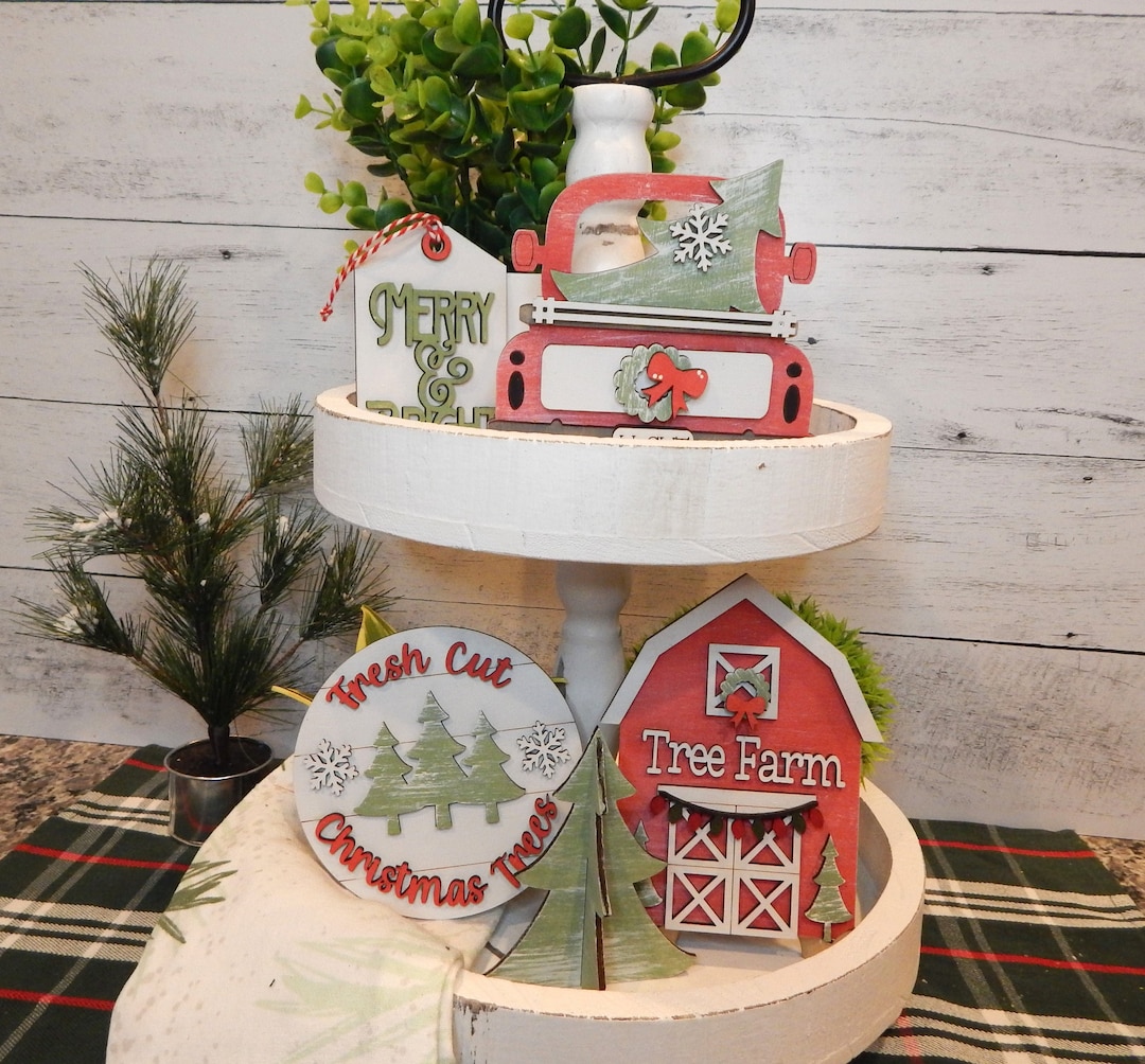 Merry and Bright Christmas Tiered Tray Decor Set, Christmas Decor ...