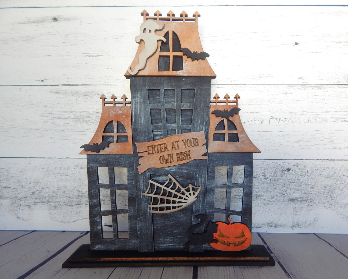 Standing Haunted Halloween House Halloween Table Decor - Etsy