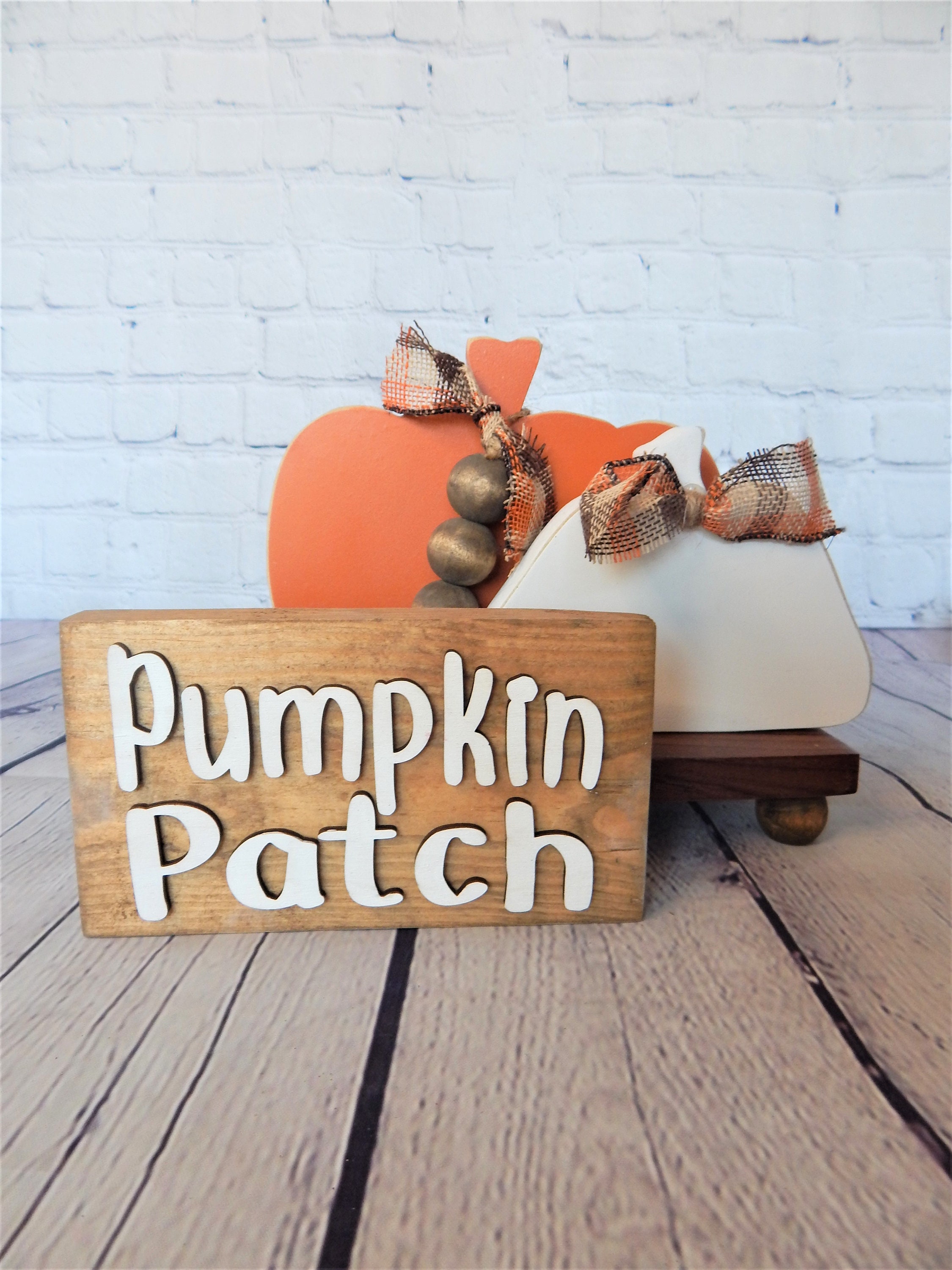Pumpkin Patch Sign with 2 Pumpkins Halloween decor Tiered | Etsy