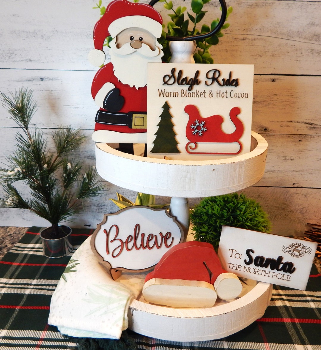Sleigh Rides Christmas Tiered Tray Decor Set, Santa Tiered Tray Decor ...