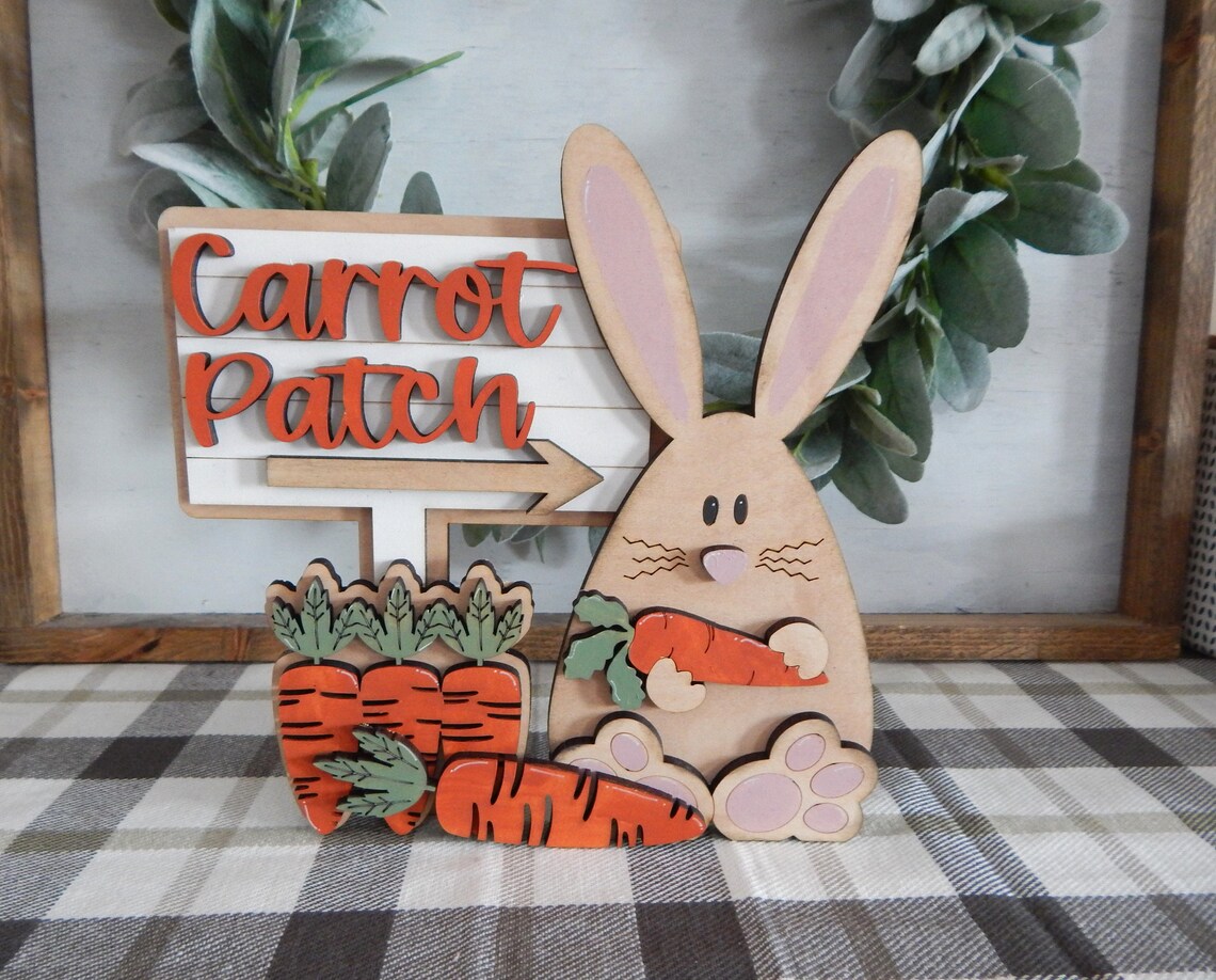 Bunny in a Carrot Patch Wood Easter and Spring Decor - Etsy