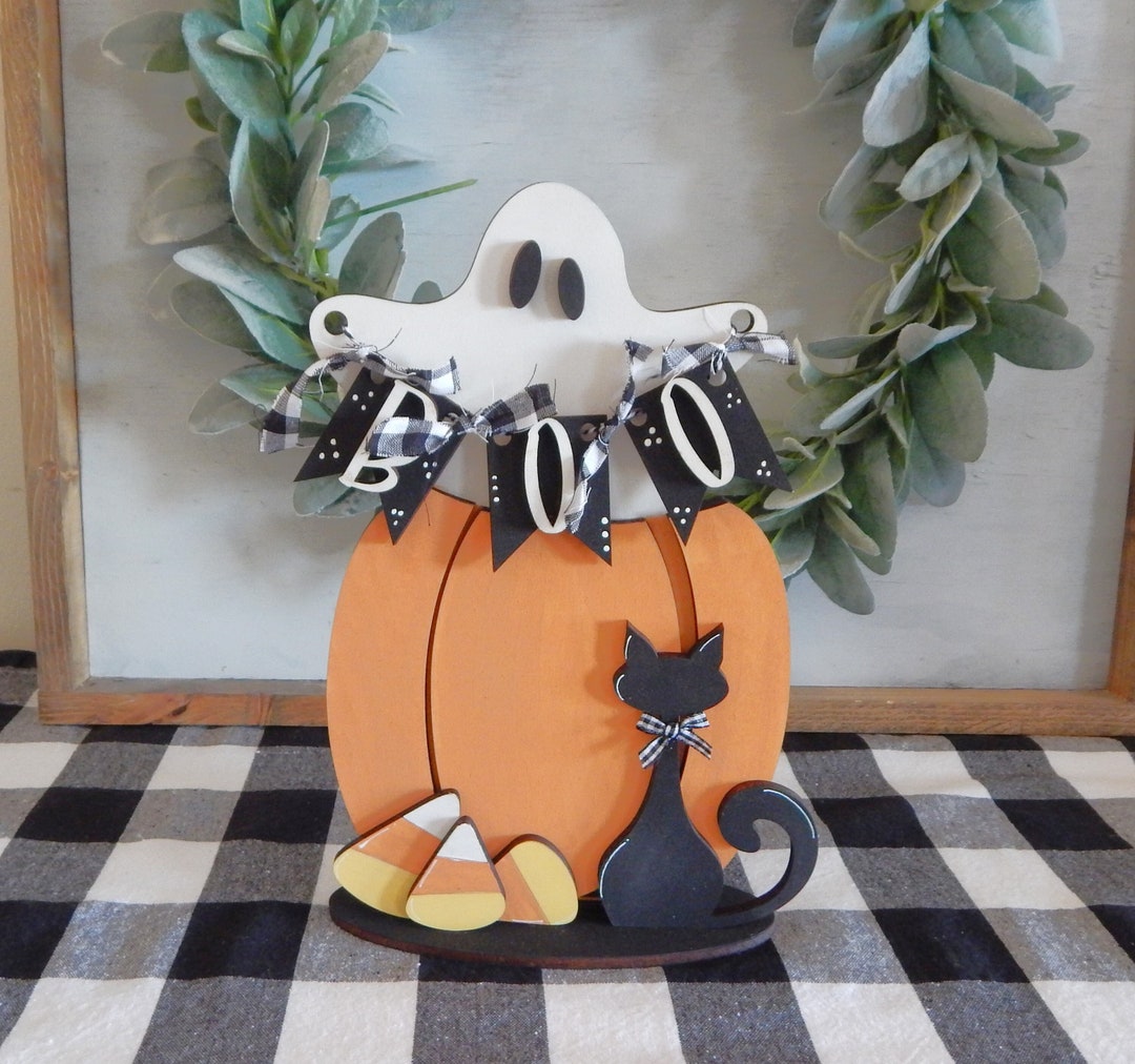 Wood Halloween Ghost in a Pumpkin Decor, Halloween Decor, Wood Ghost ...